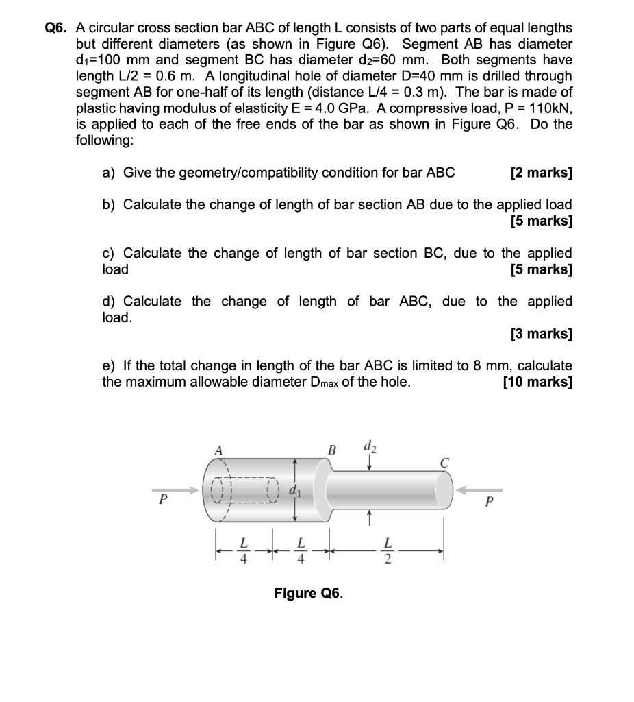 SOLVED: Q6. A circular cross-section bar ABC of length L consists of ...