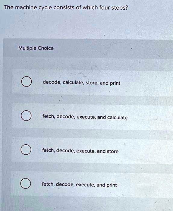 Solved The Machine Cycle Consists Of Which Four Steps Multiple Choice Fetch Decode Execute