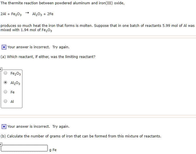 SOLVED: The thermite reaction between powdered aluminum and iron(III ...