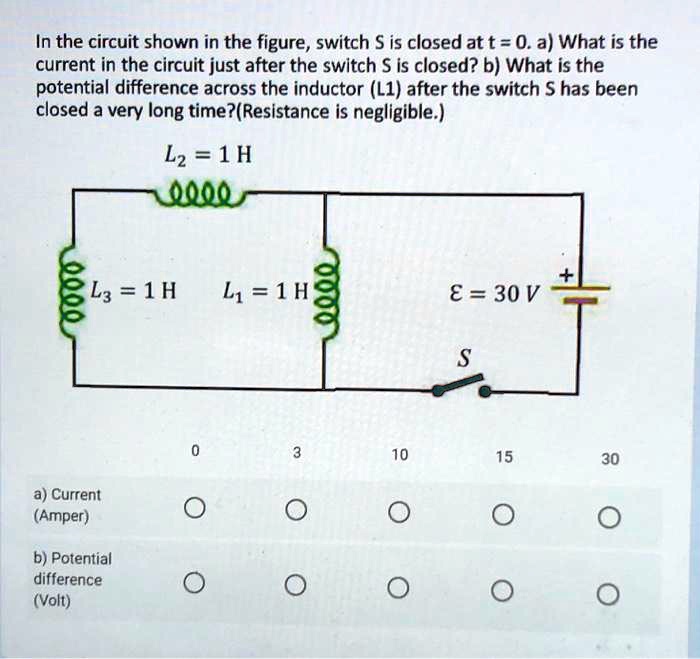 SOLVED: In the circuit shown in the figure, switch S is closed at t=0. a) What is the current in ...
