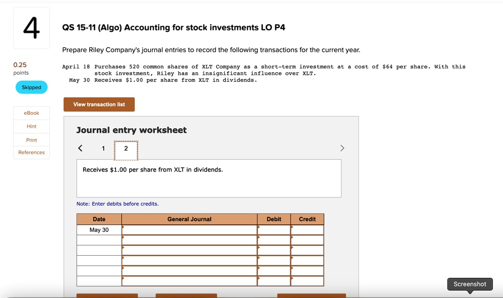 SOLVED: Texts: 4 QS 15-11 (AIgo) Accounting for stock investments LO P4 ...