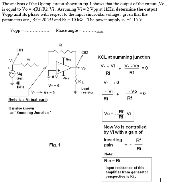 SOLVED: The analysis of the Opamp circuit shown in Fig. 1 shows that the output of the circuit ...