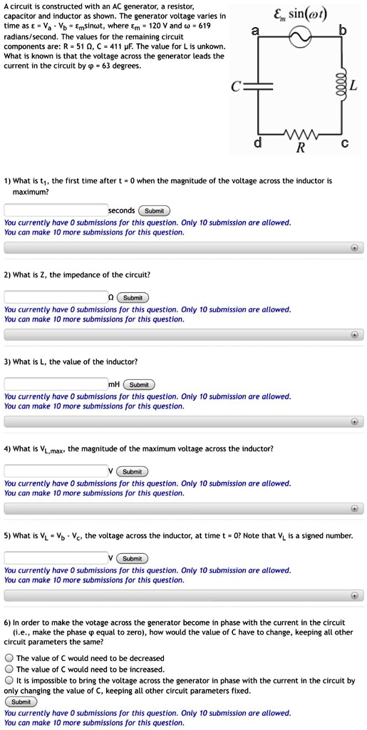 SOLVED: circuIt constructed with an AC generator; resiston capacitor and inductor chowr The ...