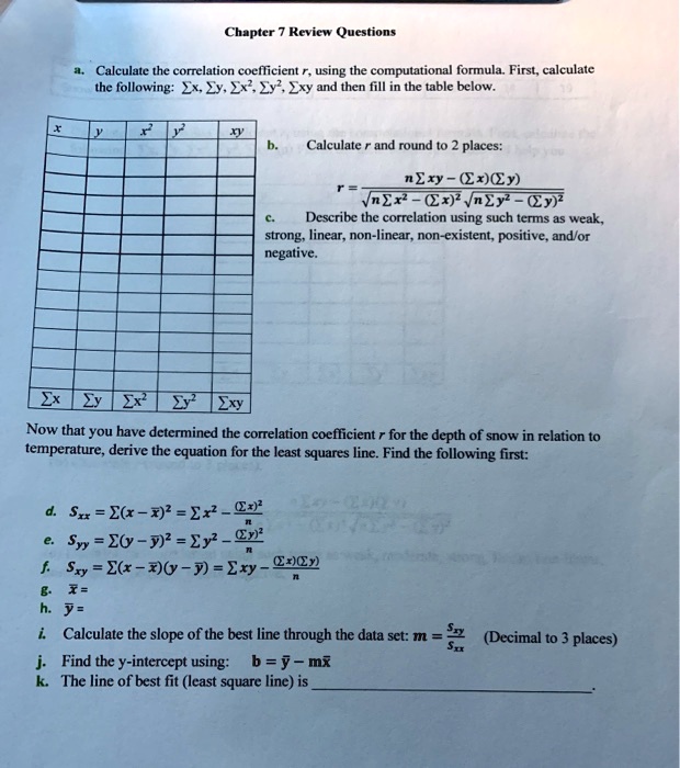 SOLVED: Chapter Review Questions Calculate the correlation coefficient ...