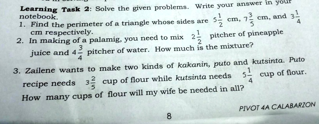 SOLVED: Learning task 2: Solve the given problem. Write your answer in ... SOLVED: Learning task 2: Solve the given problem. Write your answer in ...