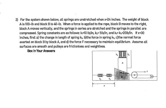 SOLVED: For the system shown below, all springs are unstretched when x ...