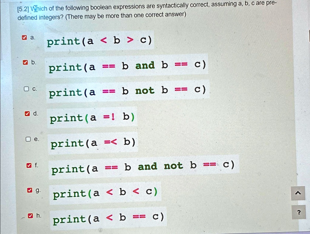 Solved [5 2] Which Of The Following Boolean Expressions Are