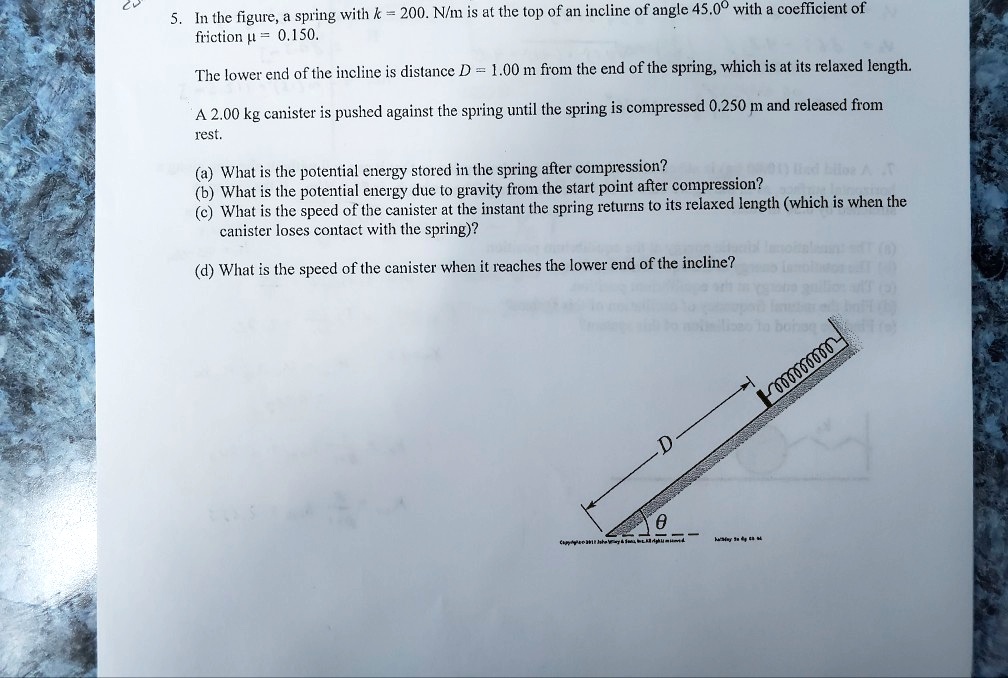 SOLVED: spring with k 200. N/m is at the top of &n incline of angle 45. ...