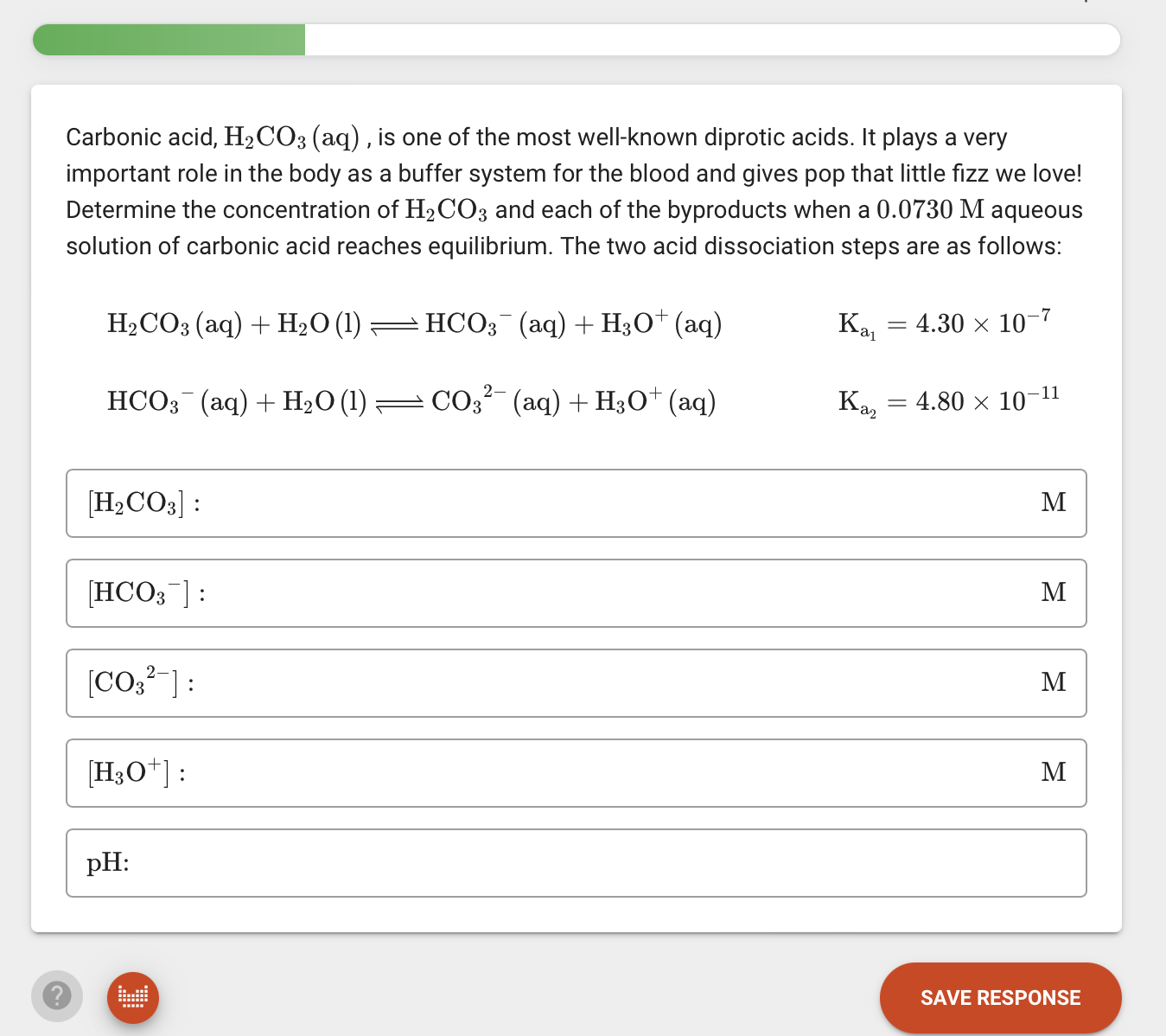 Carbonic acid, H2CO3(aq), is one of the most well-known diprotic acids. It plays a very ...