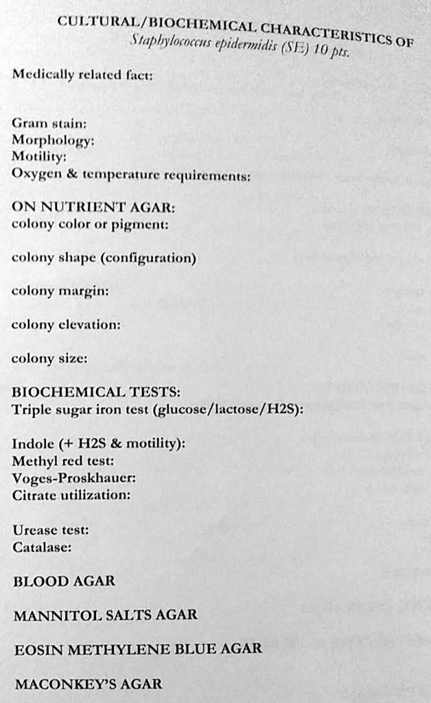 SOLVED: CULTURAL AND BIOCHEMICAL CHARACTERISTICS OF Staphylococcus ...