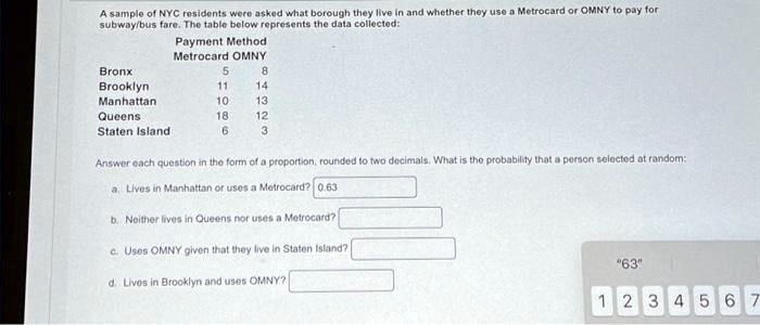 A sample of NYC residents were asked what borough they live in and ...