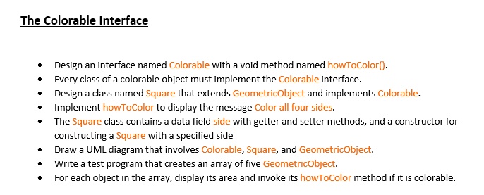 SOLVED: The Colorable Interface Design an interface named Colorable ... SOLVED: The Colorable Interface Design an interface named Colorable ...