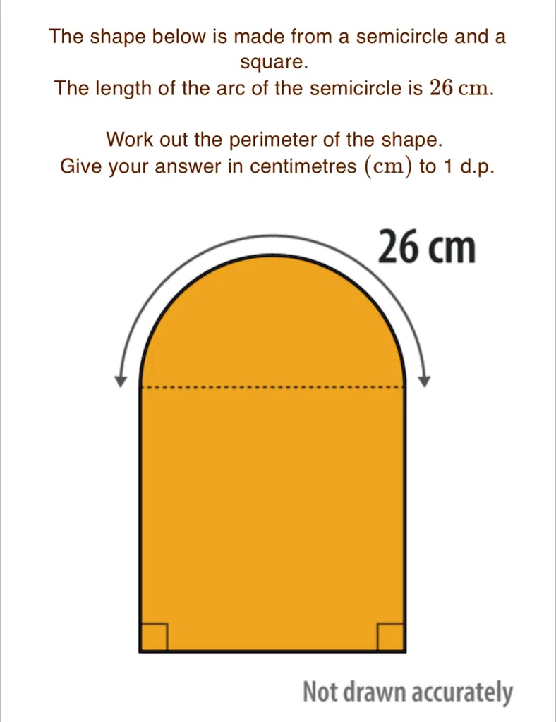 SOLVED: The shape below is made from a semicircle and a square. The length of the arc of the ...