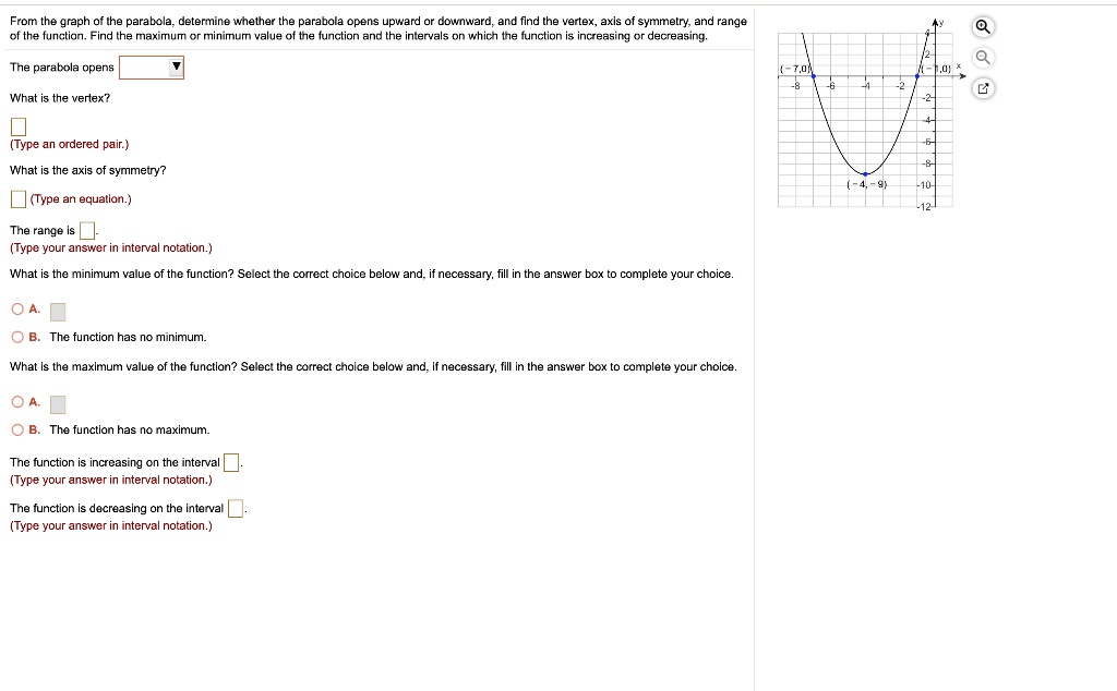 From the graph of the parabola, determine whether the parabola opens ...