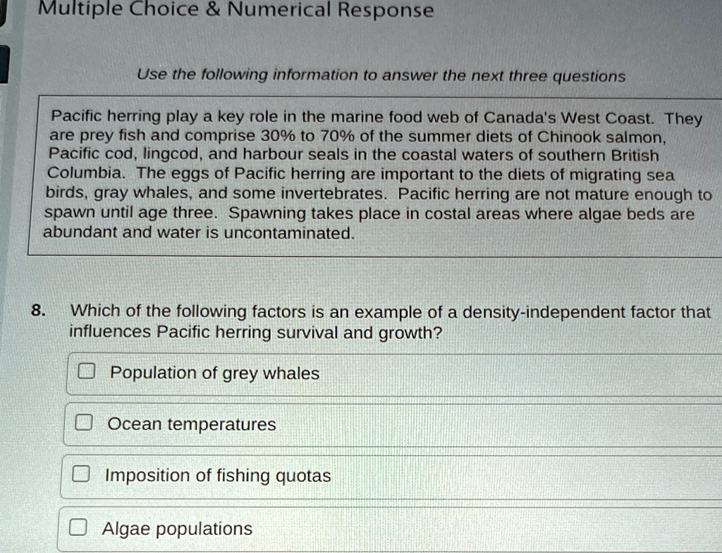 Multiple Choice Numerical Response Use the following information to ...