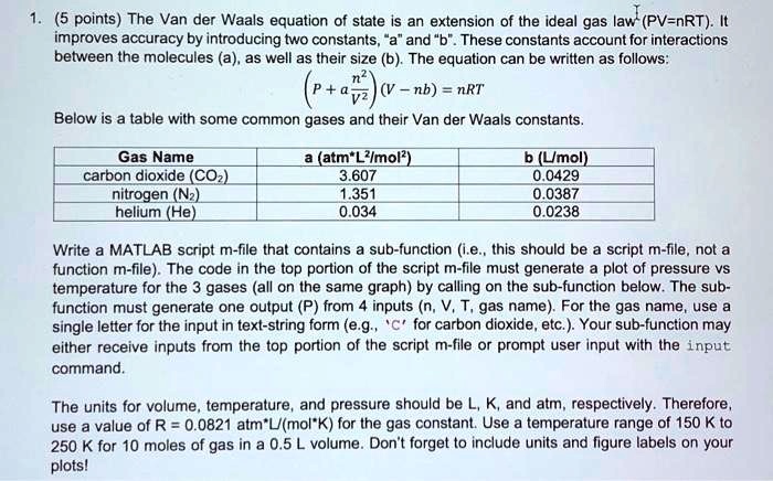 SOLVED: Texts: 1.5 points The Van der Waals equation of state is an ...