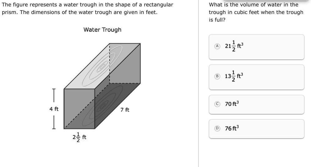 SOLVED: What is the volume of water in the trough in cubic feet when ...