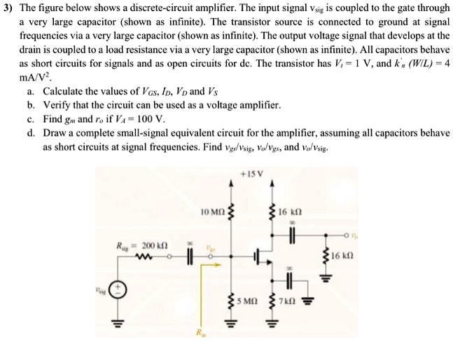 The figure below shows a discrete-circuit amplifier. The input signal ...