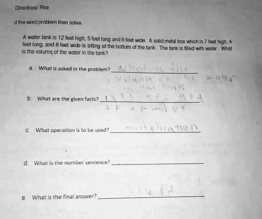 SOLVED Directions Rea D The Word Problem Then Solve A Water Tank IS