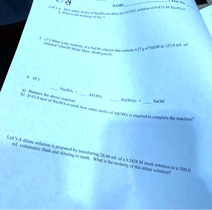 SOLVED:C" 2,(A") NAME: solution= of0.873 M How Nalon WaDI Whar mulc of ...