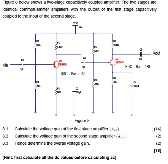 Figure 8 below shows a two-stage capacitively coupled amplifier. The ...