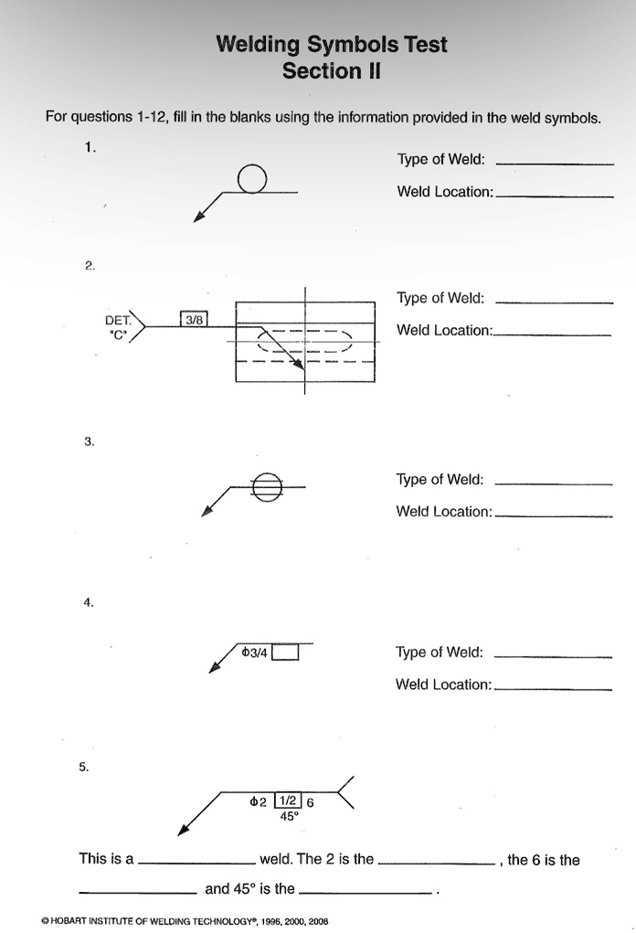 Welding Symbols Test Section II For questions 1-12, fill in the blanks ...
