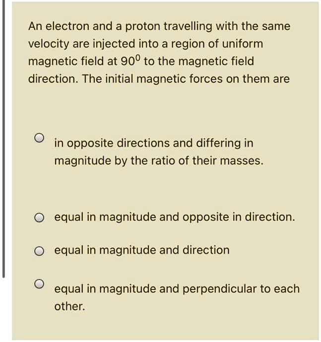 Solved An Electron And A Proton Travelling With The Same Velocity Are