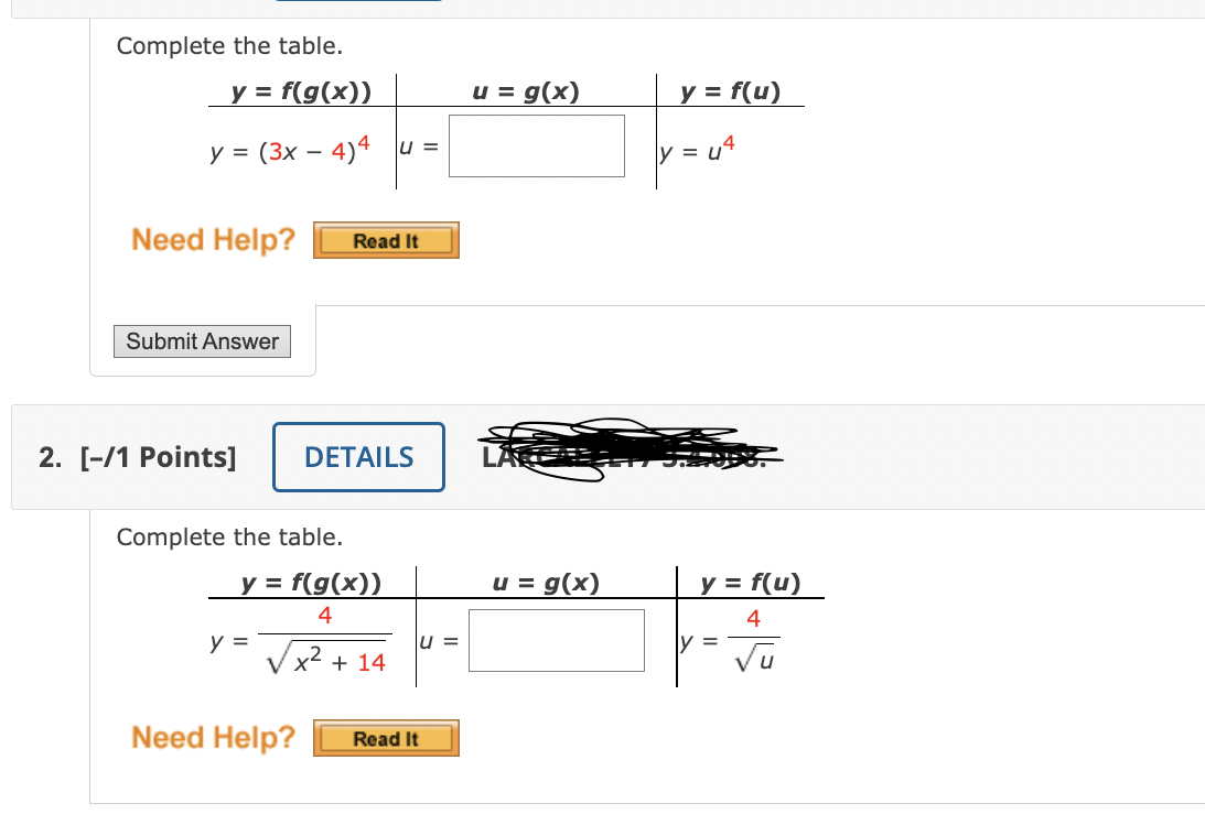 SOLVED: Complete the table. Need Help? Read It Submit Answer 2. [-/1 Points] DETAILS Complete ...
