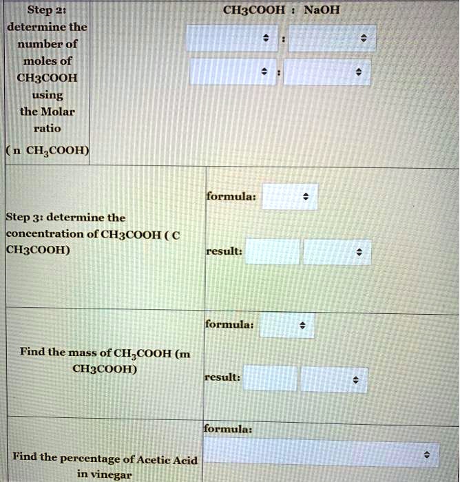 ch3cooh naoh step determine the number of moles of chbcooh using the molar ratio che cooh ...