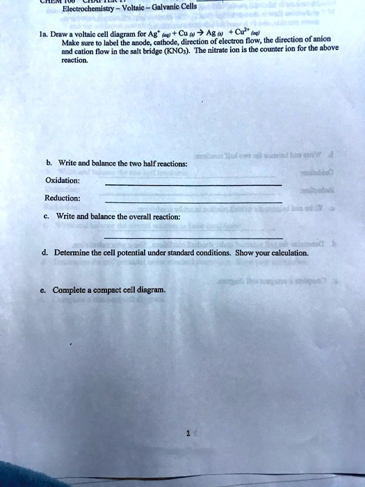 Electrochemistry - Voltaic - Galvanic Cells 1a. Draw a voltaic cell ...
