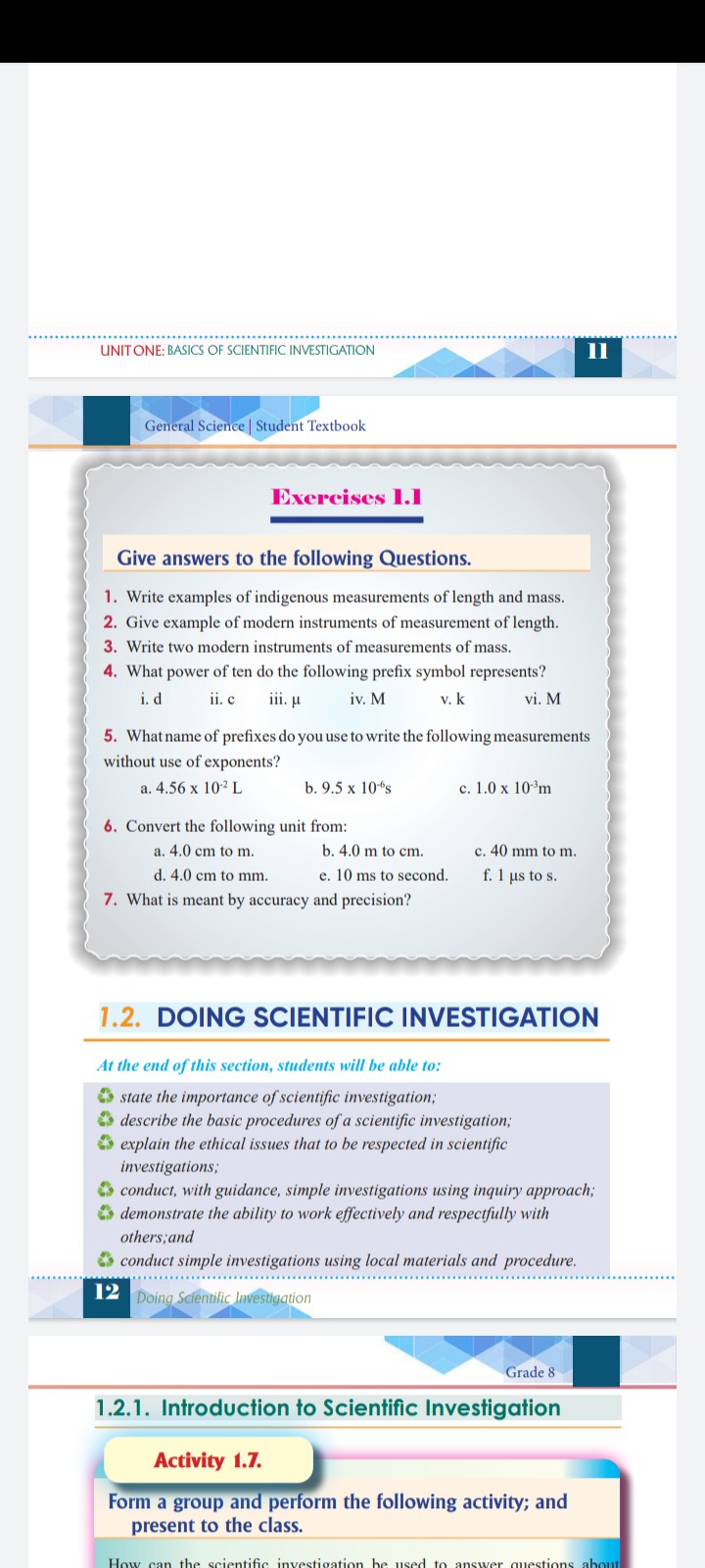 UNITONE: BASICS OF SCIENTIFIC INVESTIGATION 11 General Science ...