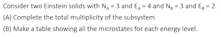 Consider two Einstein solids with NA=3 and EA=4 and NB=3 and EB=2. (A ...