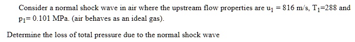 Consider a normal shock wave in air where the upstream flow properties ...