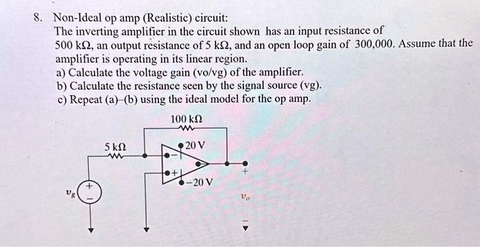 8. Non-Ideal op amp (Realistic) circuit: The inverting amplifier in the circuit shown has an ...