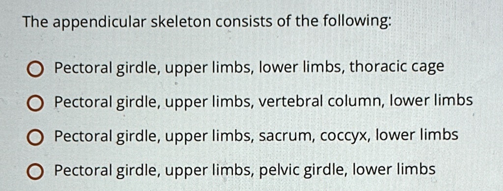 The Appendicular Skeleton Consists Of The Following Pectoral Girdle