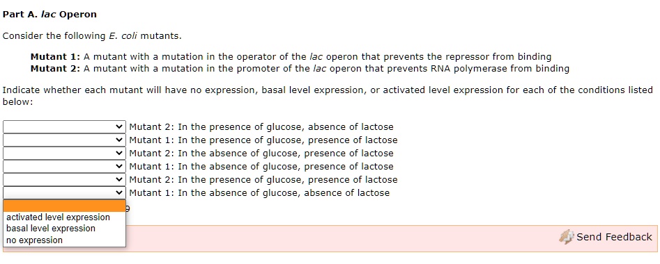 SOLVED: Part A: lac Operon Consider the following E. coli mutants ...