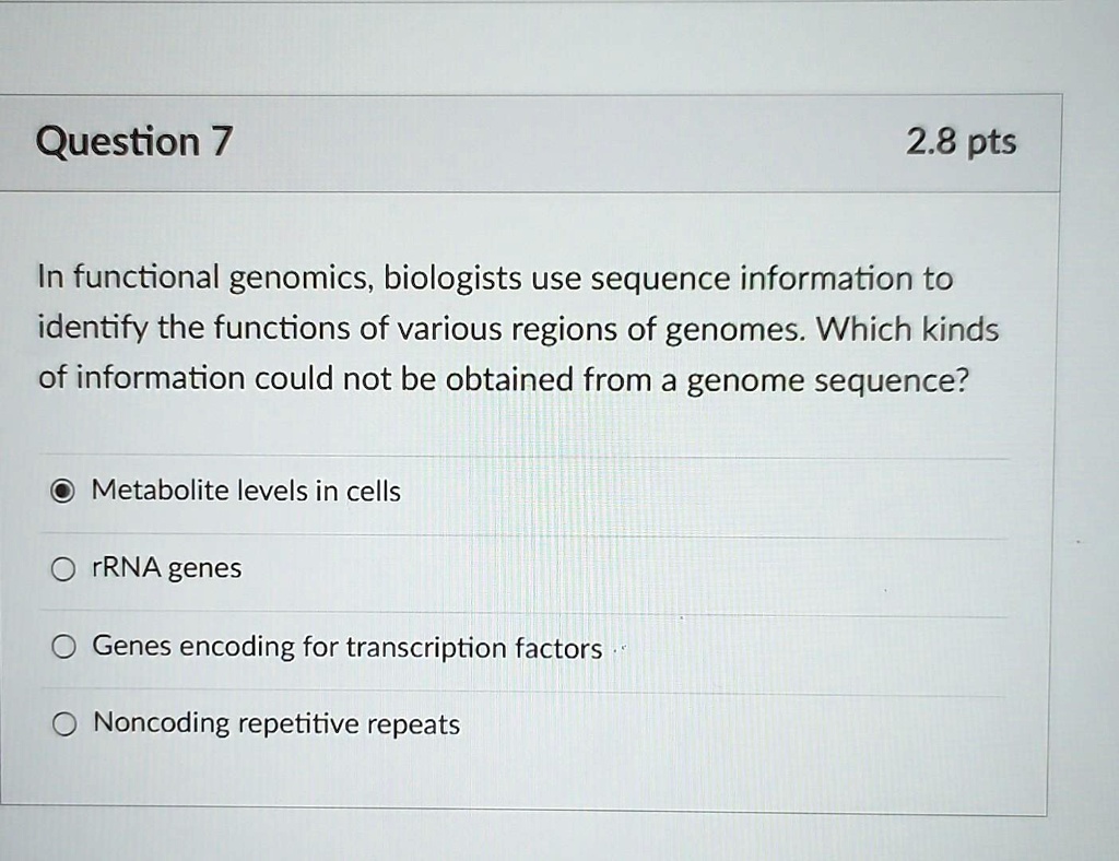 SOLVED: In functional genomics, biologists use sequence information to ...