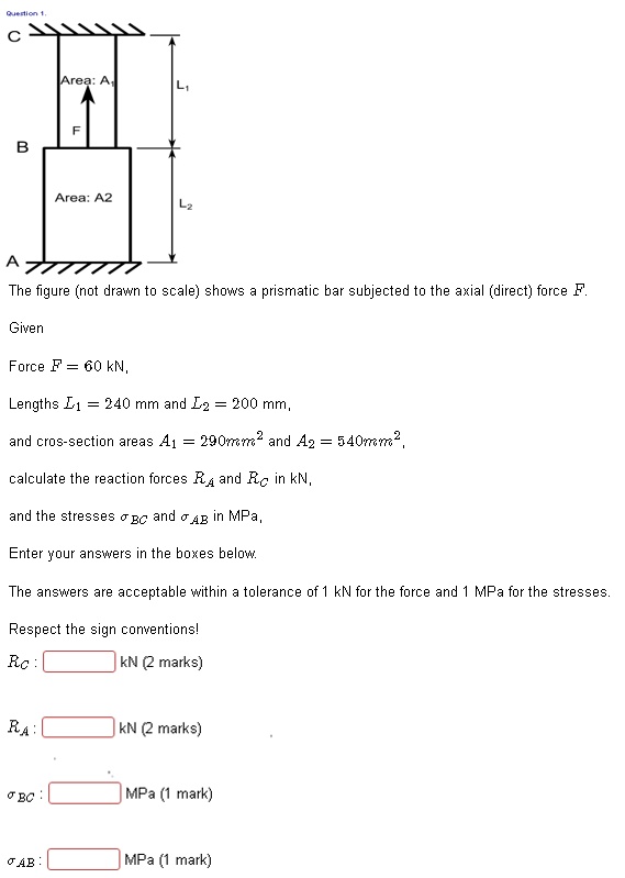 undefined b area a2 l a the figure not drawn to scale shows a prismatic bar subjected to the ...