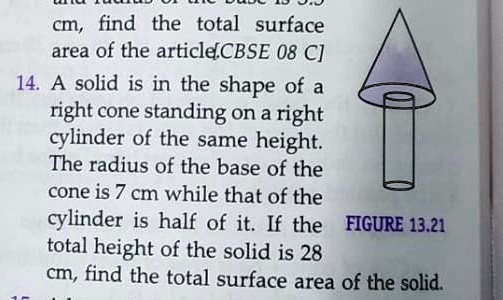 SOLVED: 'a solid is in the shape of a right cone standing on a right ...