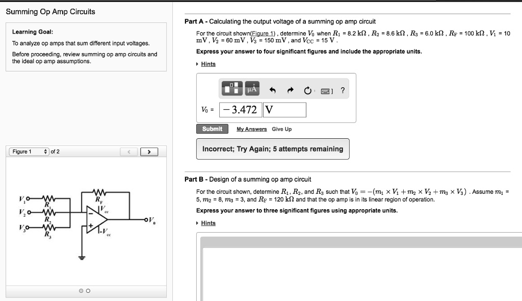 Solved Summing Op Amp Circuits Part A Calculating The Output Voltage Of A Summing Op Amp