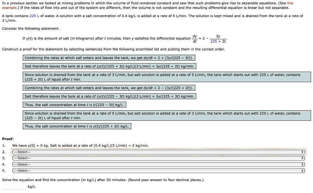 SOLVED:previous section looked at mixing problems which the volume of ...