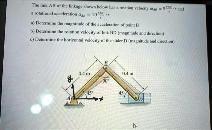 The link AB of the linkage shown below has a rotation velocity ωAB = 5 ...