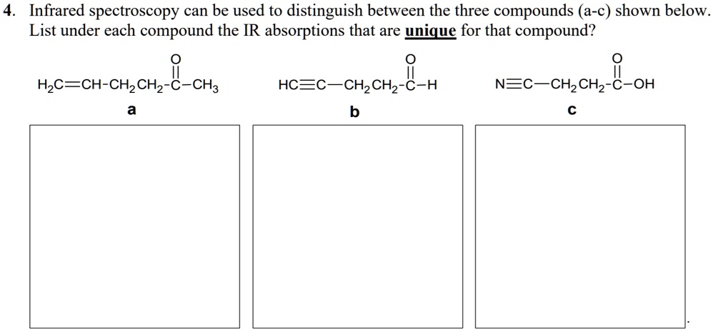 SOLVED:Infrared spectroscopy can be used to distinguish between the three compounds (a-c) shown ...