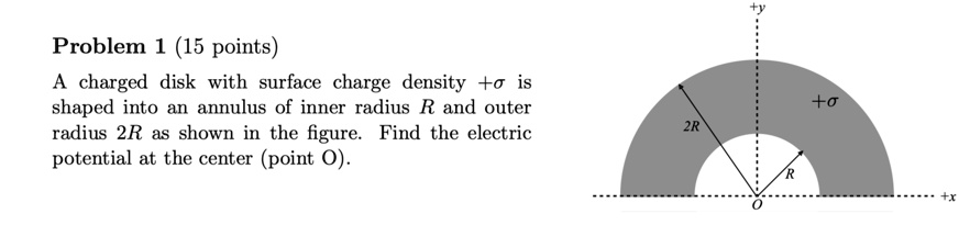 SOLVED: Problem 1 (15 points) A charged disk with surface charge ...