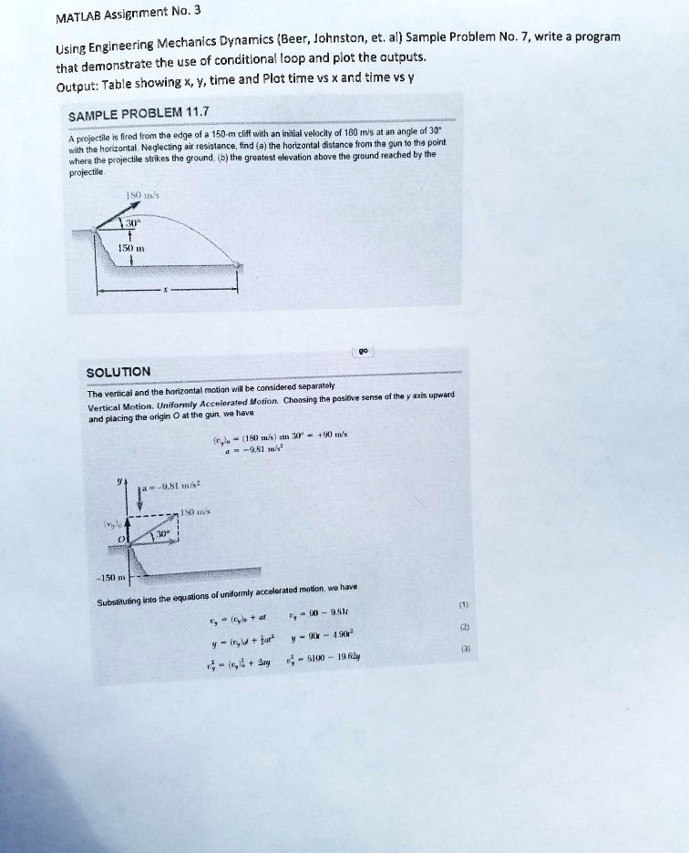 SOLVED: MATLAB Assigrment Na. 3 Mechanics Dynamics Beer, lohnston, et ...