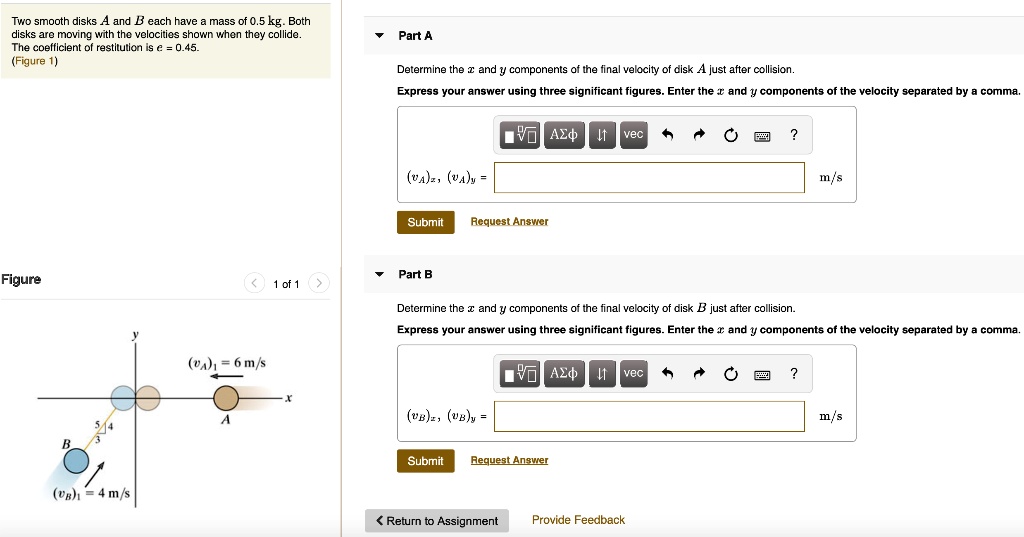 Solved Two Smooth Disks A And B Each Have A Mass Of 05 Kg Both Disks Are Moving With The 