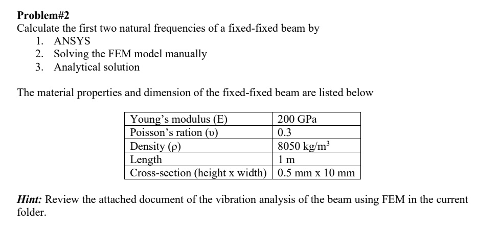Problem #2: Calculate the first two natural frequencies of a fixed ...