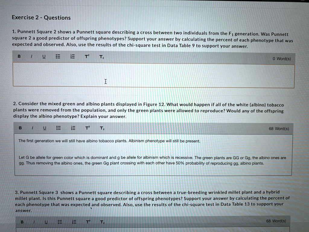 SOLVED: 'Exercise 2 Questions Punnett Square 2 shows Punnett square describing cross between two ...