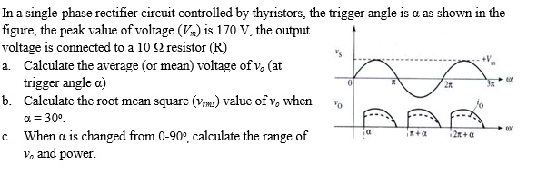 In a single-phase rectifier circuit controlled by thyristors, the trigger angle is ? as shown in ...