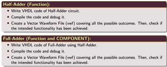 SOLVED: Half-Adder (Function): Write VHDL code of Half-Adder circuit. Compile the code and debug ...